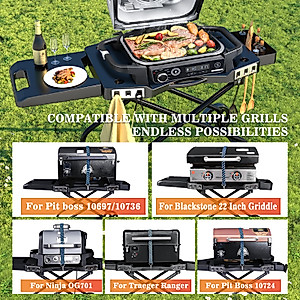 GRISUN Portable Grill Cart for Ninja Woodfire Grill OG700 Series, Folding Outdoor Grill Stand for Ninja OG701, Pit Boss 10697/10724, 22" Blackstone,Traeger Ranger Griddle with Table Shelf and Basket