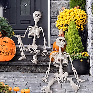 DECORLIFE 2 Pack 36" Skeleton Halloween Decorations, Plastic Posable Skeleton Decor with Movable Joints for Haunted Houses, Lawn, Graveyard, Trunk or Treat (White)
