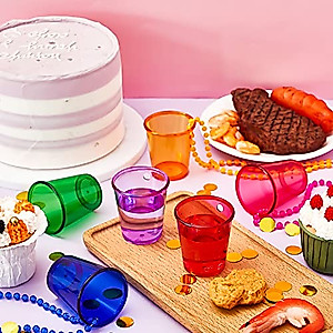 24 Pieces Shot Glass on Beaded Necklace Plastic Shot Cup Necklace Bachelorette Party Team Groom and Bride Supplies for Birthday Wedding Festival Parade Favor, 6 Colors