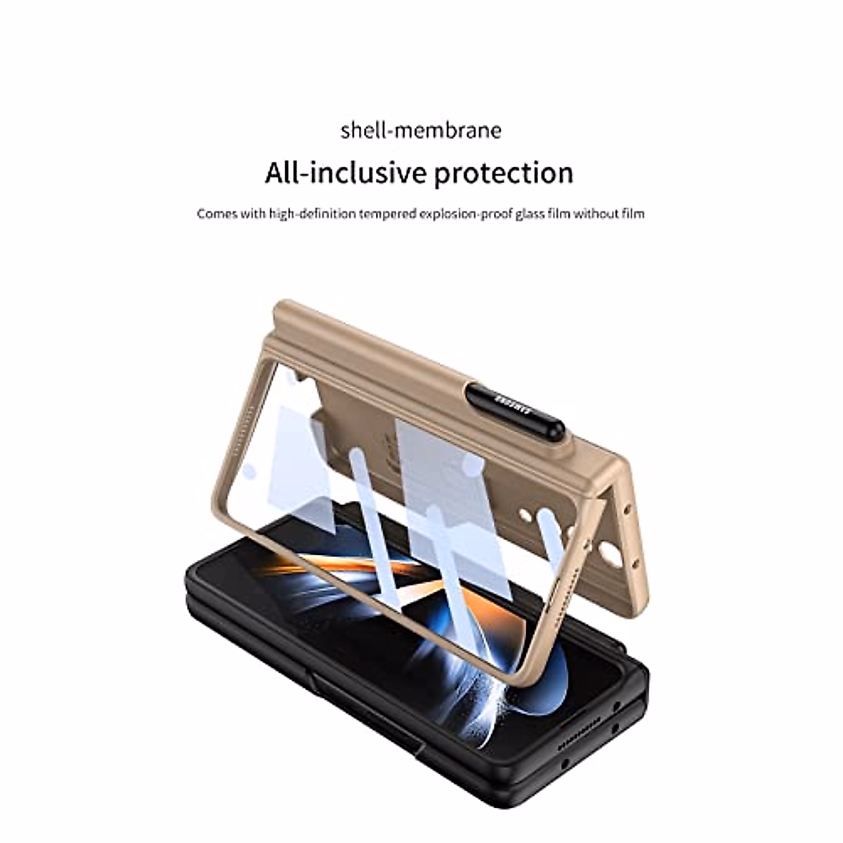 SHIEID Samsung Z Fold 3 Case, Galaxy Z Fold 3 Case with Hinge Protection S Pen Holder Kickstand & Built in Screen Protector Case Cover Fit Samsung Galaxy Z Fold3 Case, Champagne Gold