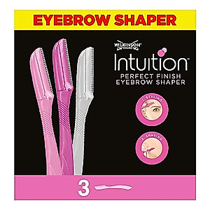 WILKINSON SWORD - Intuition Eyebrow Shaper | Facial Hair Remover and Trimmer | Exfoliating Dermaplaning Tool | 3 x Disposable Razors