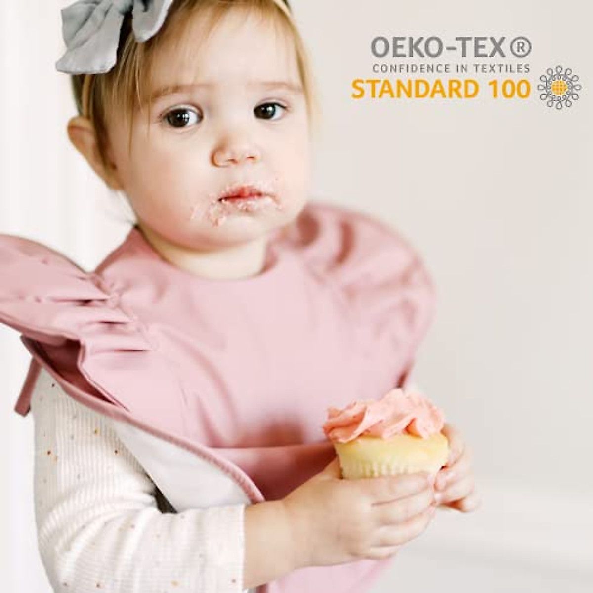 Bibtique Ruffle Smock Bibs For Babies 6-24 Months - Waterproof Food Catcher Bibs With Pocket - Mess Proof Baby Eating Bibs