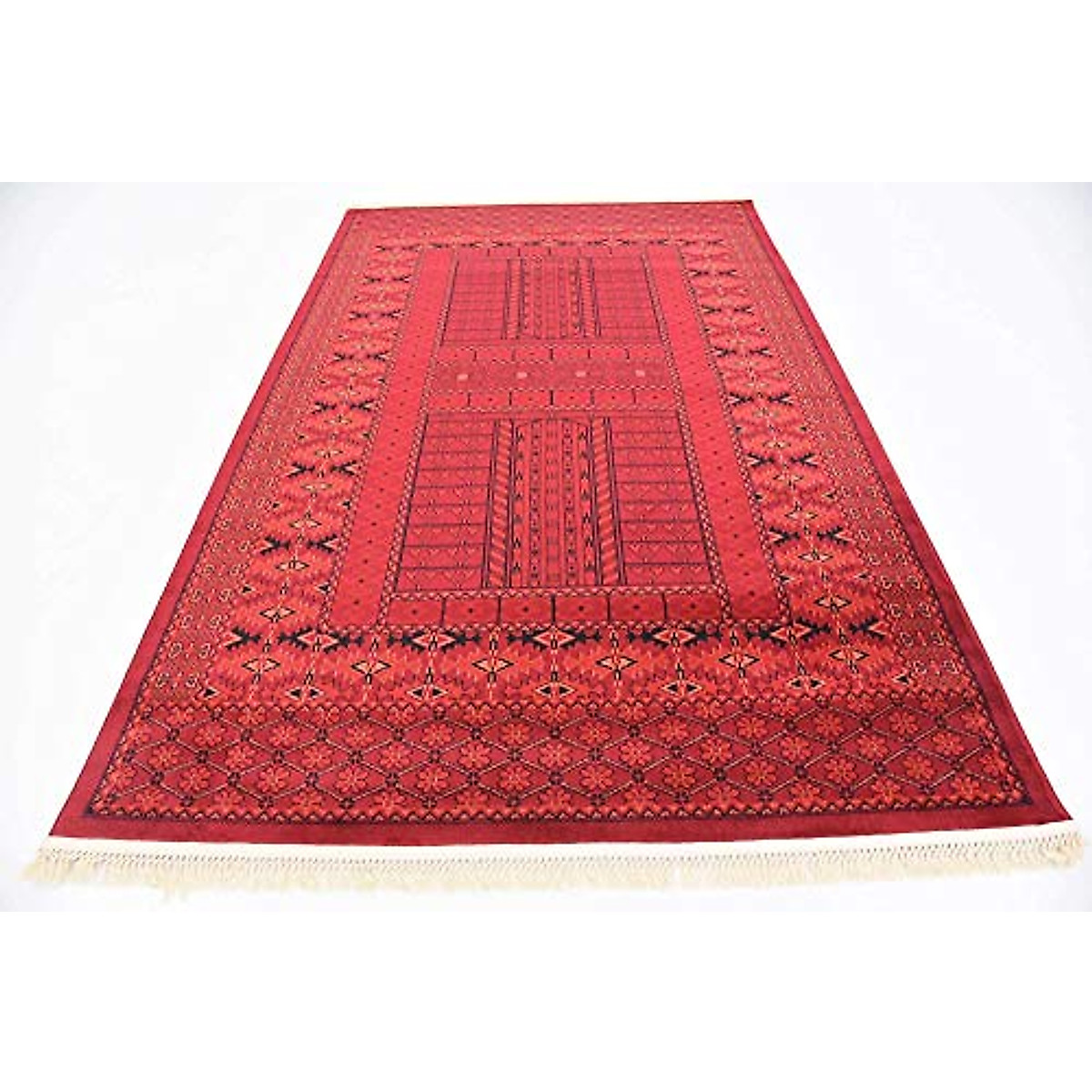 Unique Loom Tekke Collection Over-Dyed Saturated Traditional Torkaman Area Rug, 5 x 8 ft, Red/Black