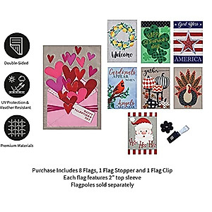 Evergreen Seasonal Burlap Garden Flag Bundle | St. Patrick's Day Shamrocks | Set of 8 | 12.5 x 18 inches | Double Sided | Outdoor Safe Welcome Holiday Home Decor