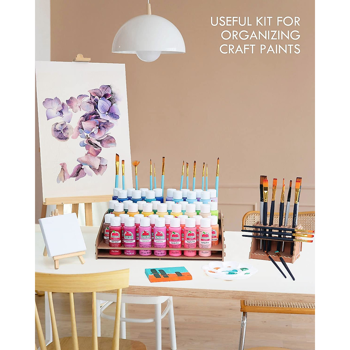 tinctor Wooden Paint Organizer & Paint Brush Holder, for 44 Bottles & 22 Brushes - Paint Holder for Acrylic Painting, Paint Rack for Miniature Paint Set, Acrylic Paint Storage, Craft Paint Organizer