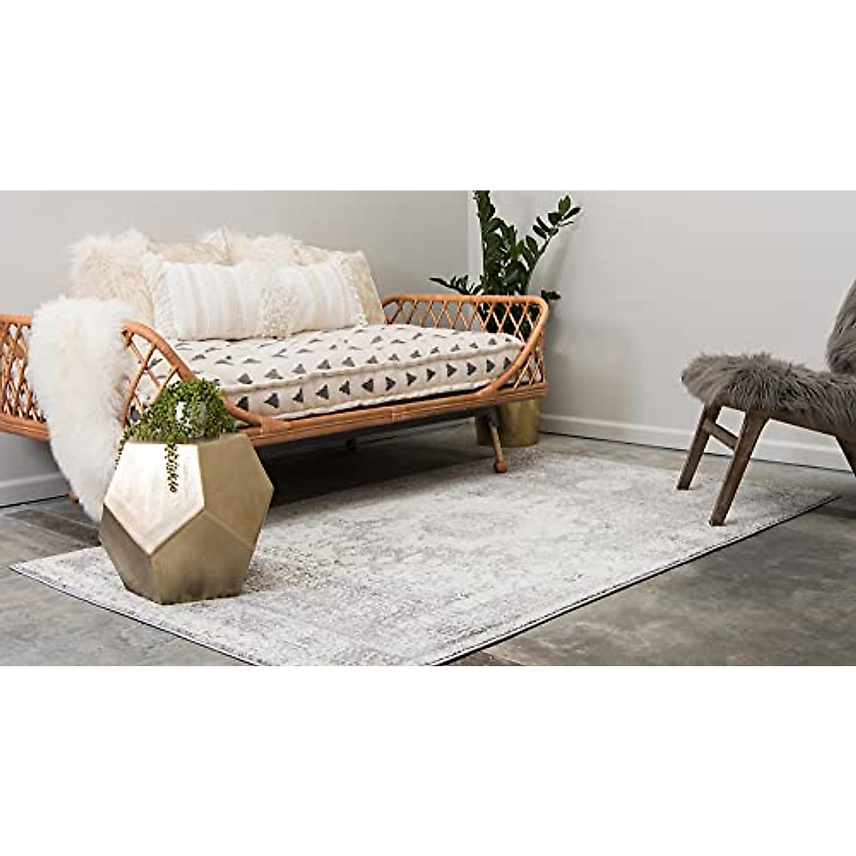 Unique Loom Rosso Collection Traditional, Vintage, Medallion, Border, Distressed, Southwestern Area Rug, 8 ft x 10 ft, Gray/Ivory