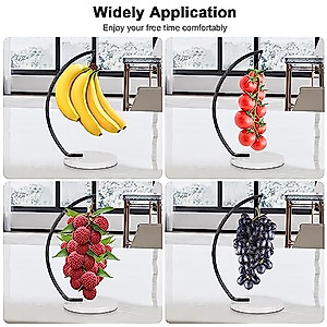 Livabber Banana Holder with Marble Base, Metal Banana Hanger Modern Tree Stand with Hook, Durable Banana Keeper Fresh Fruit Storage Organizer Freestanding for Kitchen Countertop (Black, Single Hook)