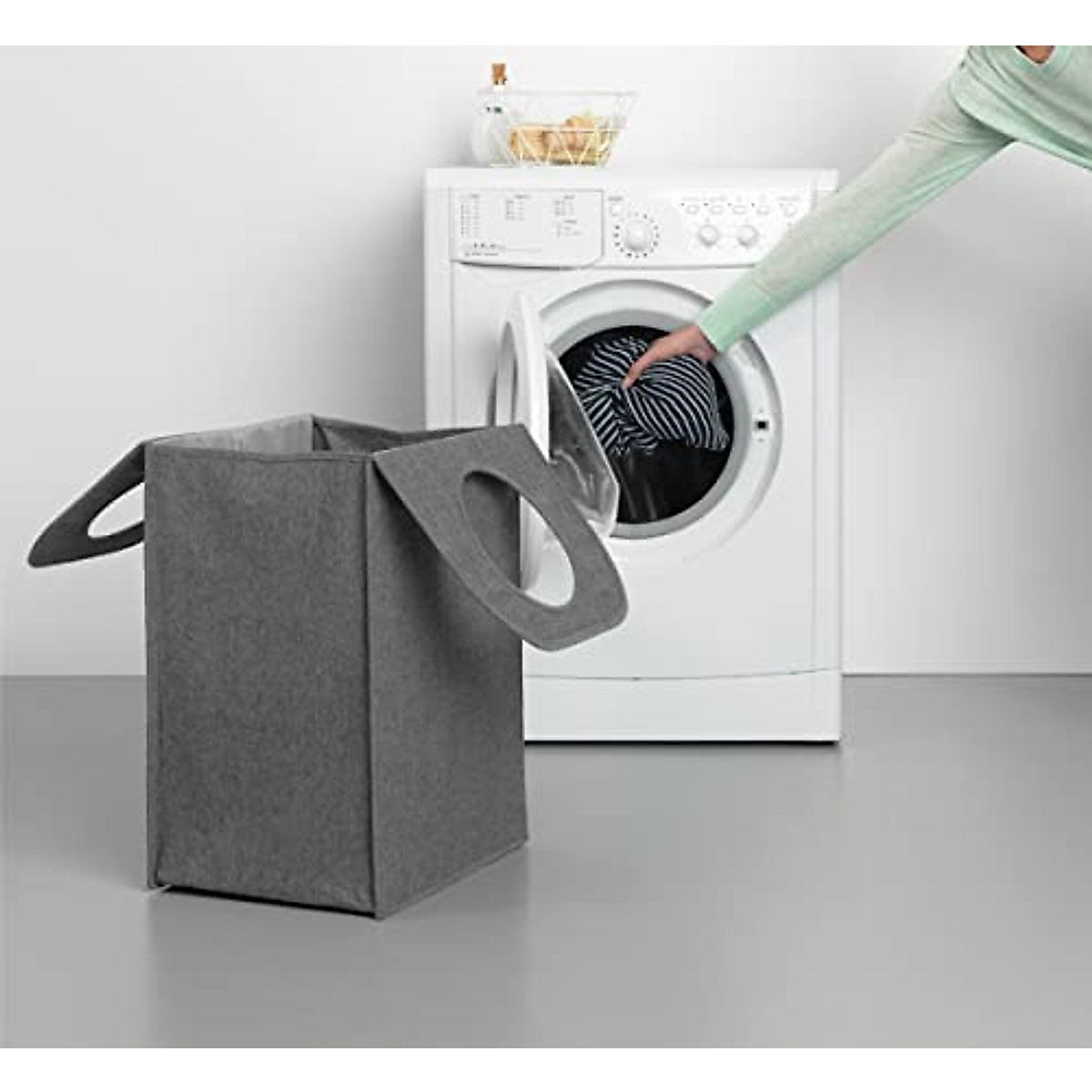 Brabantia - Laundry Bag Rectangular - Space Efficient - Large Volume - Quick-Drop Opening - Laundry Basket - with Hole - Bathroom - Stackable - Pepper Black - 14.5 Gal