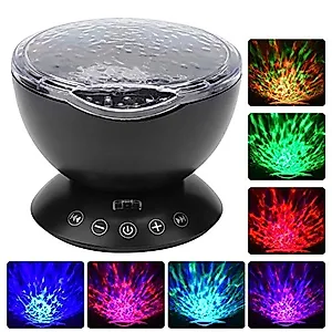 Hakeeta Ocean Wave Projector, 7LED Marine Color Projection Automatic Rotation Music Playback Remote Projector Night Light.