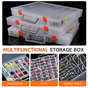 Joengkors 48 Grids Clear Plastic Organizer Box with Dividers, Large Adjustable Compartment Plastic Arts Crafts Storage Containers, Jewelry Bead Tackle Lure Organizer Storage Box Case for Small Parts