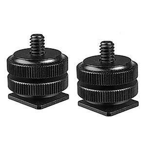 (2 Packs) Fotasy Hot Shoe to 1/4 Adapter, Camera Hot Shoe Mount Adapter, Flash Shoe to 1/4"-20 Male Post Adapter with Locking Disk