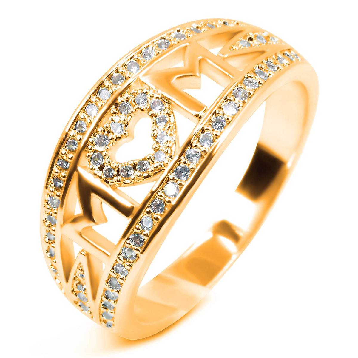 Savlano 18K Gold Plated Cubic Zirconia Mom Heart Memorable Ring for Women