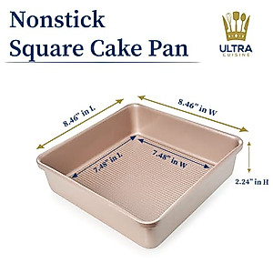 Ultra Cuisine Nonstick Square Cake Pan, Even Baking and Roasting, Easy to Clean, Durable Quality, Warp & Scratch Resistant Texture for Easy Release, Food-Safe, Size 8 x 8 inch