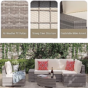 6 Pieces Patio Furniture Sets Outdoor Couch, Modular Rattan Outdoor Sectional Sofa Patio Set, All Weather Pe Wicker Patio Conversation Sets for Lawn, Garden, Backyard, Poolside