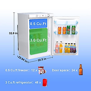 SMETA RV Propane Refrigerator with Freezer, 3.5 Cu.Ft Camping Fridge, 12V/110V/LPG, Compact 3 Way Garage Refrigerators Off Grid for Camper Travel Cabin Truck Patio, White