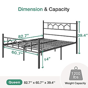 Novilla Queen Bed Frame Elegant Style with Headboard and Footboard, 14" High Metal Platform Bed Frame for Bedroom, Guest Room, Heavy Duty Metal Slats Support, No Box Spring Needed, Easy Assembly