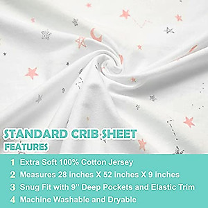 American Baby Company 3 Pack Fitted Crib Sheets 28" x 52", Soft Breathable Neutral 100% Cotton Jersey Sheet, Pink Star/Zigzag, for Boys and Girls, Fits Crib and Toddler Bed mattresses