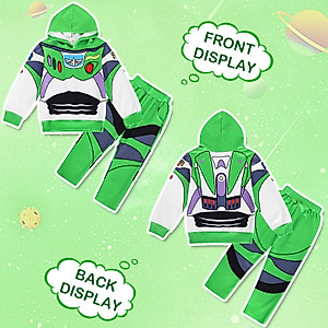 Eledobby Toddler Buzz Lightyear Costume Sweatshirt Halloween Outfits Hoodie+Pants Set Green Costumes for Boys Birthday Party Clothes 3-4T