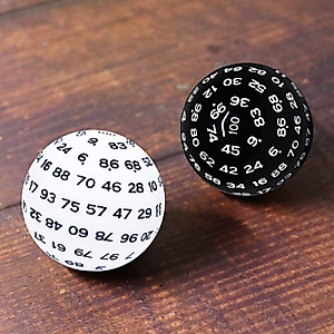 2Pcs DND D100 Dice Black and White 100 Sided Polyhedral Game Dice Set