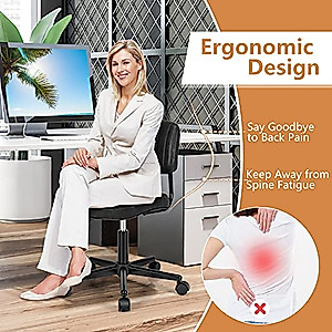 Giantex Leather Office Chair, Armless Low-Back Computer Desk Chair, Retro Swivel Rolling Task Chair Height Adjustable PU Leisure Office Chair for Kids Teens Adults (Black)