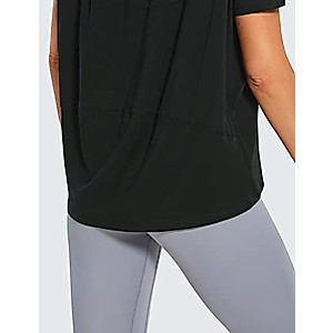CRZ YOGA Women's Pima Cotton Short Sleeve Shirts Loose Fit Gym Workout T-Shirt Athletic Casual Tops Black X-Large