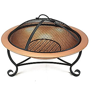 LEAYAN Garden Fire Pit Grill Bowl Grill Barbecue Rack Outdoor Fire Pit Bowl,Round Fire Pit Wood Burning,Patio Firebowl with Spark Screen-20 Inch Fire Bowl with Metal Tripod,Rose Gold Color