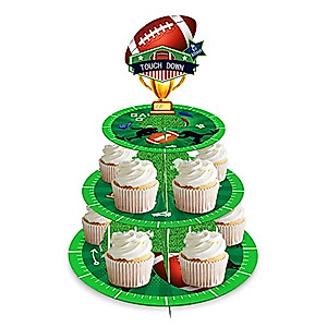 CC HOME Football Cupcake Stand 3 Tier Sports Football Party Supplies Cake Stand for Kids Birthday Party Decorations Rugby Theme Party Baby Shower Birthday Party Supplies