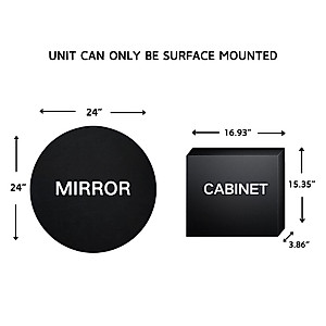 EGHOME Surface Mount Black Round CircleBathroom Medicine Cabinet with Mirror Circlular Shaped Stainless Steel Metal Framed Medicine Cabinets Bathroom Cabinet with Mirror 24'' Diameter