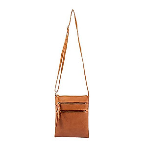 Moda West Casual Functional Multi Pocket Double Zipper Purse Crossbody Bags for Women (Cognac)