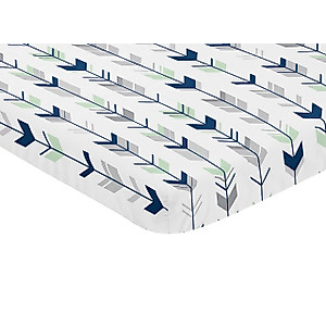 Sweet Jojo Designs Navy, Grey and Mint Baby Boy or Girl Unisex Fitted Mini Portable Crib Sheet for Mod Arrow Collection - for Mini Crib or Pack and Play ONLY