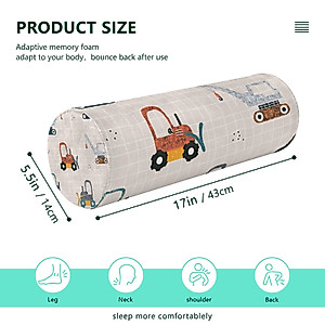 xigua Cute Truck Excavator Neck Roll Pillow for Neck Relief with Removable Washable Cover - Memory Foam Round Cylinder Bolster, Ergonomically Designed for Head, Neck, Back, and Legs
