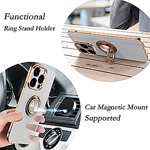 aowner for iPhone 14 Pro Case with Ring Holder, 360 Rotatable Magnetic Kickstand Support Car Mount Slim Shockproof for Women Men Protective Phone Case for iPhone 14 Pro 6.1", Blue Gray/Gold