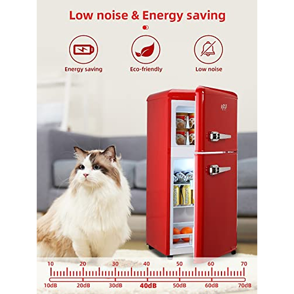 KRIB BLING Compact Refrigerators with Freezer, Mini Fridge with 7 Level Temp Adjustable Thermostat, Small Fridge for Apartment, Office, Basement, Red