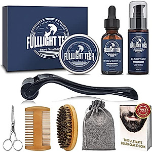 Beard Growth Kit,Beard Grooming Kit,Beard Kit W/Beard Roller,Beard Growth Oil,Beard Wash, Beard Balm,Comb,Brush,Shaving Scissors,Bag,E-book,Stocking Stuffers Birthday Gifts for Fathers Dad Men Him