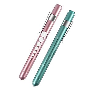 MELIFE Pen Light with Pupil Gauge, White Light Premium Copper Reusable LED Penlights for Doctors Medical Nursing Students etc, Pink and Green