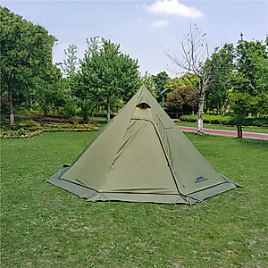 Vilemoon Tipi Hot Tent with Fire Retardant Stove Jack for Flue Pipes, 3~4 Person, Lightweight, Teepee Tents for Family Team Outdoor Backpacking Camping Hiking (Green)