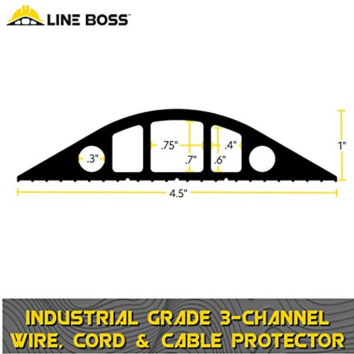 Line Boss 3-Channel Wire Hider, Cord Protector and Cable Organizer for Industrial Cable Management, 4.5 in. X 5 ft., Black, 6500-5C