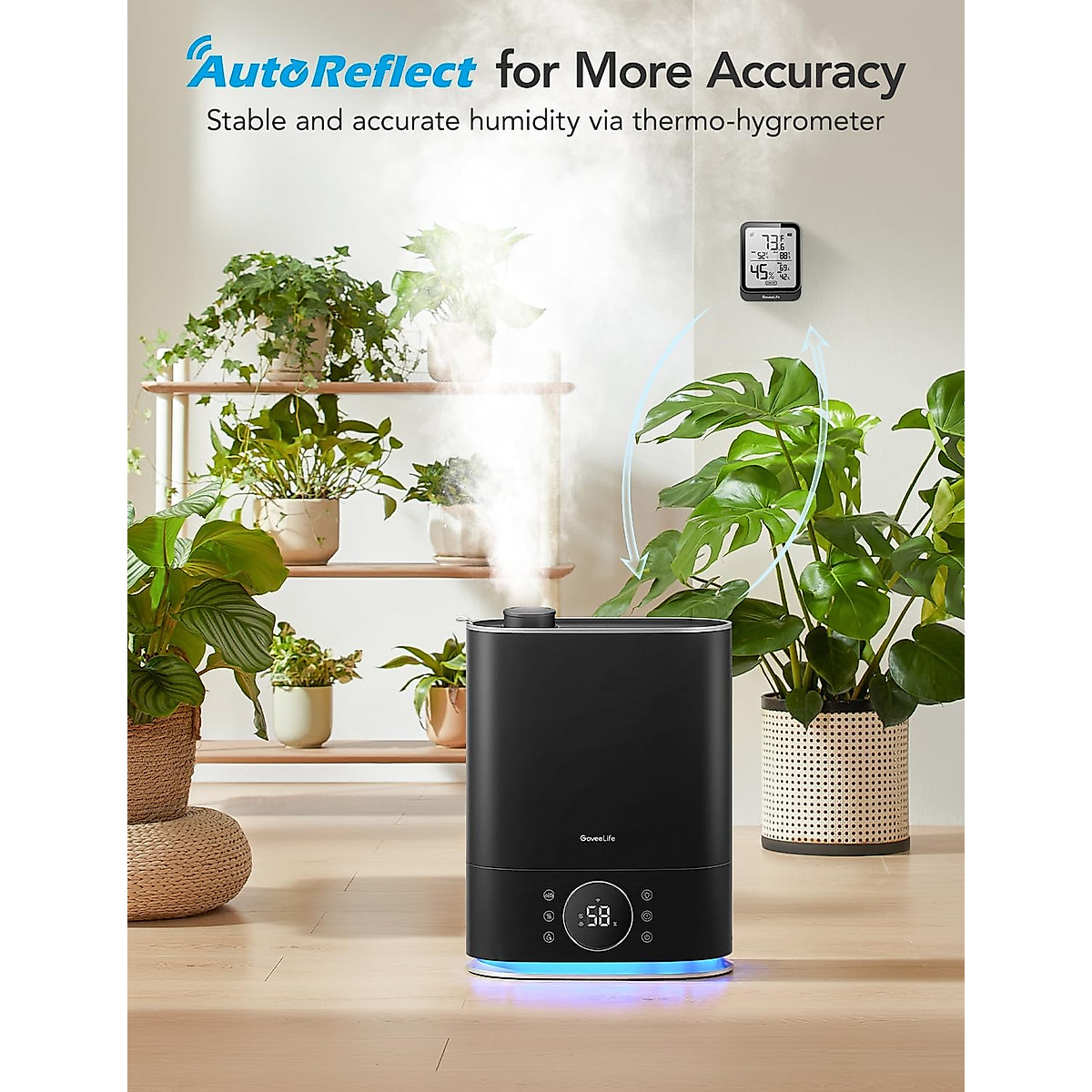 GoveeLife Smart Humidifiers for Bedroom, Cool&Warm Mist 7L Humidifier for Large Room, Auto Mode, Easy Top Fill, 70Hr Quiet Runtime, WiFi Air Humidifier with RGB for Baby, Plants Compatible with Alexa