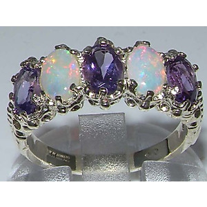 LetsBuyGold 925 Sterling Silver Real Genuine Amethyst and Opal Womens Promise Ring - Size 9
