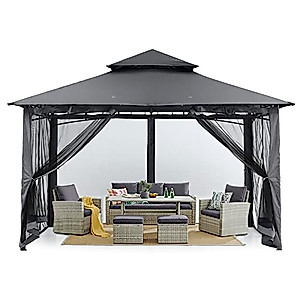 MASTERCANOPY Outdoor Garden Gazebo for Patios with Stable Steel Frame and Netting Walls (10x10,Dark Gray)