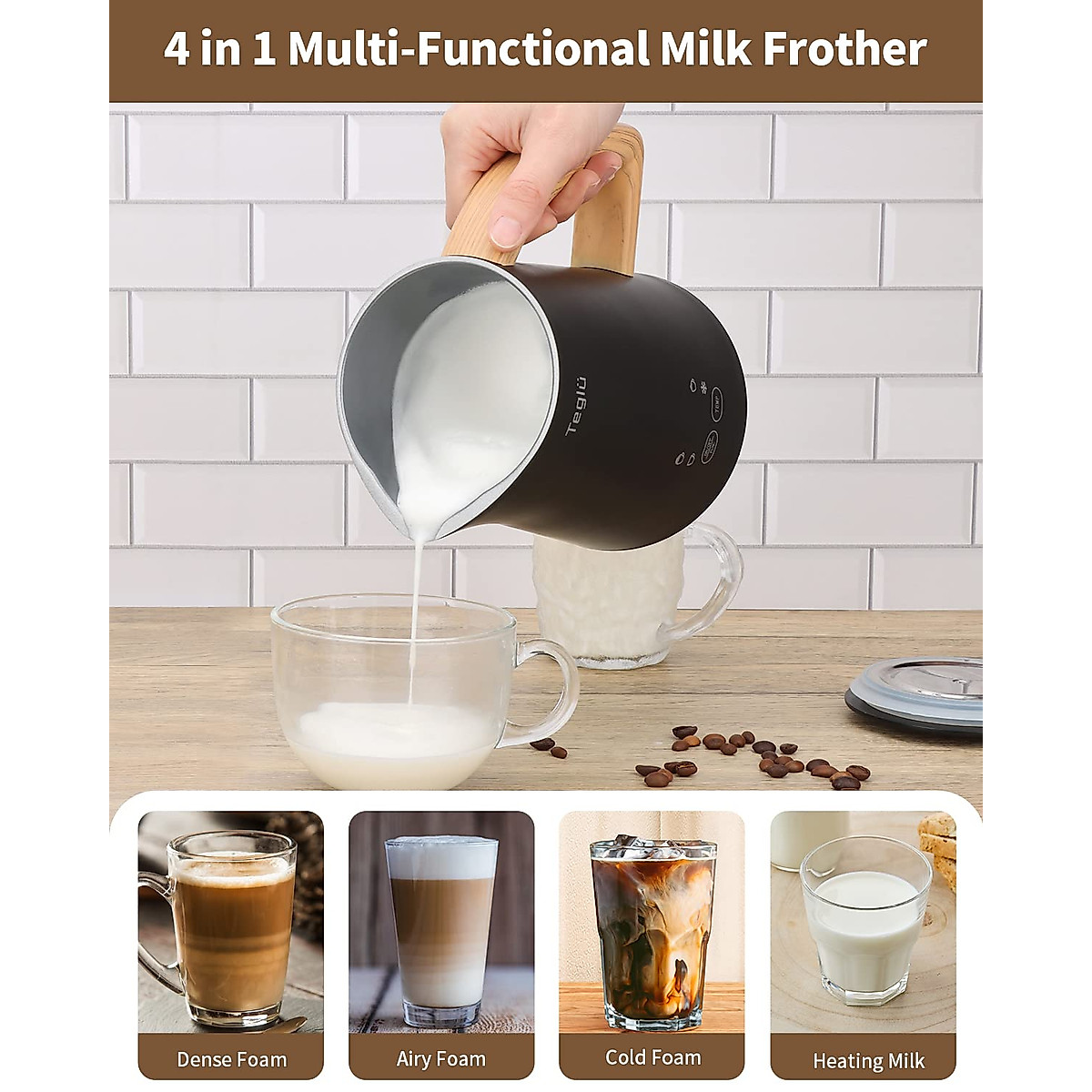 Teglu Milk Frother and Steamer Electric, Hot & Cold Foam Maker 17oz with LED Dispaly, Milk Warmer and Frother for Latte/Cappuccino/Macchiato, Instant Milk Frother Auto-off