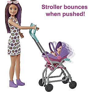 Barbie Skipper Babysitters Inc Playset with Doll, Stroller, Baby Doll & 5 Accessories, Remove Stroller Seat for Carrier
