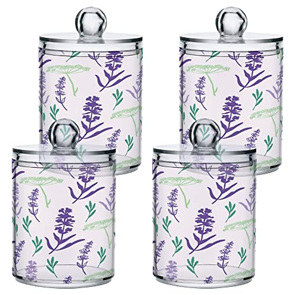 Nander 2Pack Qtip Holder Dispenser -Lavender Clear Plastic Apothecary Jars Set - Restroom Bathroom Makeup Organizers Containers for Cotton Swab, Ball, Pads, Floss