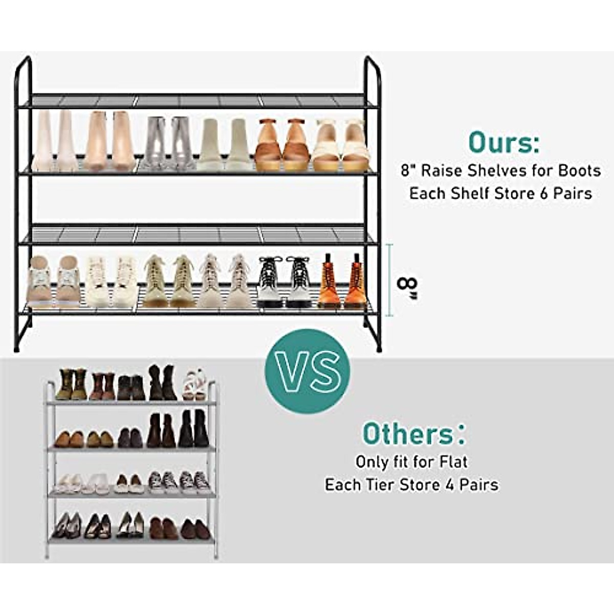 SLEEPING LAMB 4 Tier Long Shoe Organizer for Closet, Metal Shoe Rack Wide Shoe Storage Organizer 30-Pairs Shoe Shelf for Bedroom, Floor, Entryway (Black)