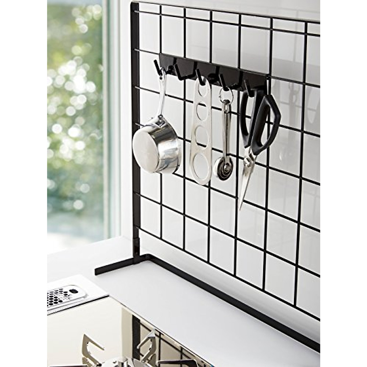 Yamazaki Home Grid Panel 5-Hook Accessory for Hanging Kitchen Utensils and Tools, One Size, Black