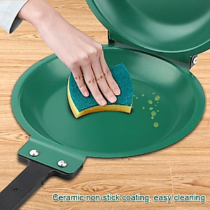 Double Sided Frying Pan, Non Stick Flip Folding Frying Pan Double Sided Ceramic Coated Frying Pan Non Stick Pan Heat Evenly On Both Sides for Pancakes Toasts Omelettes