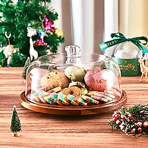 Wood Cake Stand with Dome,Acacia Cake Plate Holder with Acrylic Lid,Cake Display Server Tray for Kitchen,Birthday Parties,Weddings,Baking Gifts or Housewarming Gifts