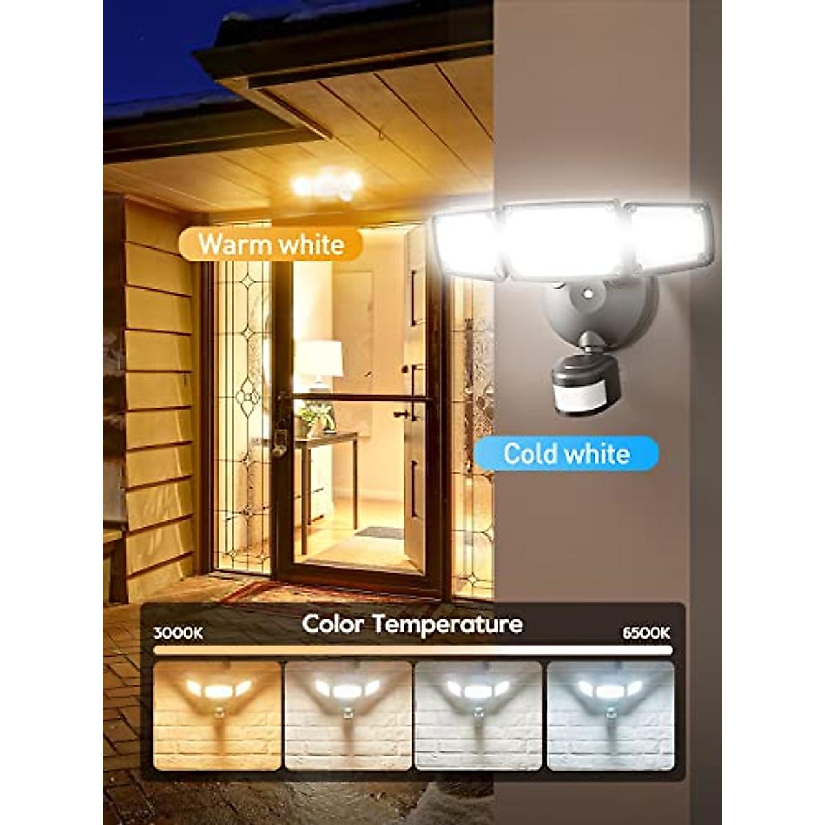 Brightown Motion Sensor Outdoor Lights with Remote, 40W 4500LM Dusk to Dawn Security Lights 3 Mode Adjustable, 3000K-6500K White Warm Colour Adjustment, IP65 Waterproof Flood Light for Home