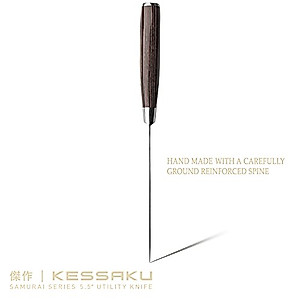 KESSAKU Utility Knife - 5.5 inch - Samurai Series - Razor Sharp Kitchen Knife - Forged 7Cr17MoV High Carbon Stainless Steel - Wood Handle with Blade Guard