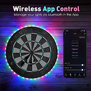 LFSMVT Dartboard LED Strip Lights, RGBIC Dart Board Lights with Bluetooth APP & Remote Control, Music Sync, DIY Cuttable Lights for 13-18 inch Dart Boards, USB Powered (Dartboard Not Include)